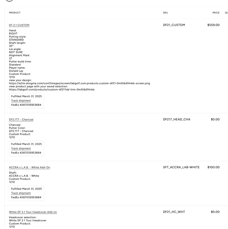 MINT LAB putter DF 2.1 Custom 69* lie 35” RH ACCRA X Lab Shaft | eBay