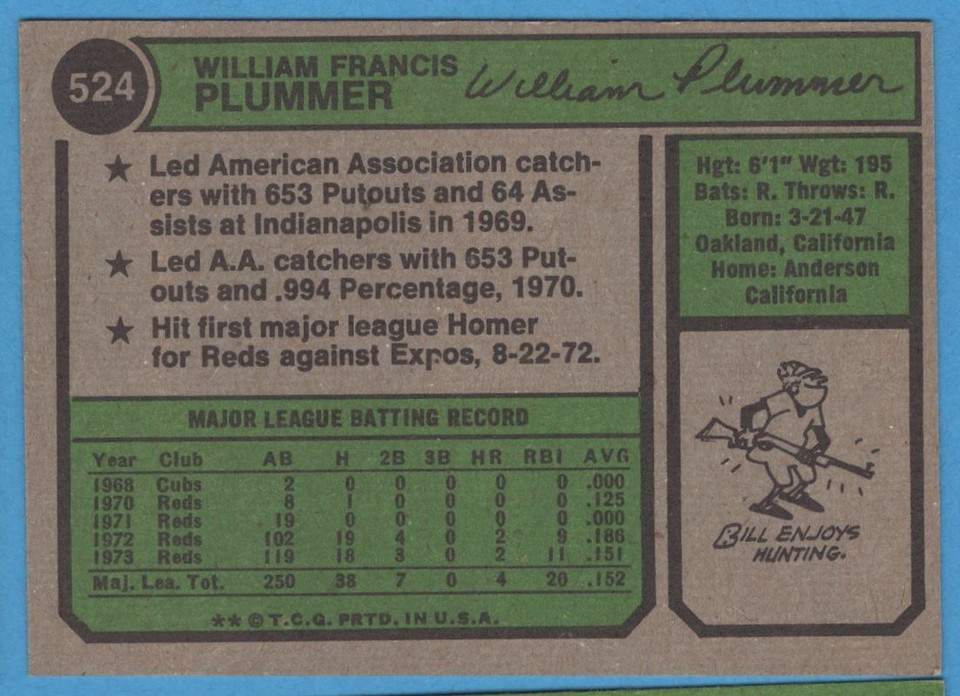 1974 Topps Bill Plummer Cincinnati Reds #524 | eBay