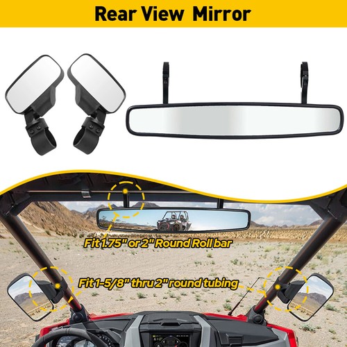 Universal UTV Rear View Mirror Side + Center Mirror Set Adjustable 1.75 ...