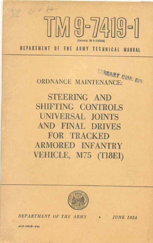 TM9-7419-1 Armored Tracked Vehicle Steering M75 T18E1 Repair ...