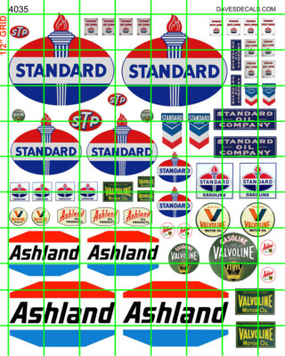4035 DAVE'S DECALS HO SCALE AMERICAN GAS OIL ASHLAND STANDARD ASSORTED ...