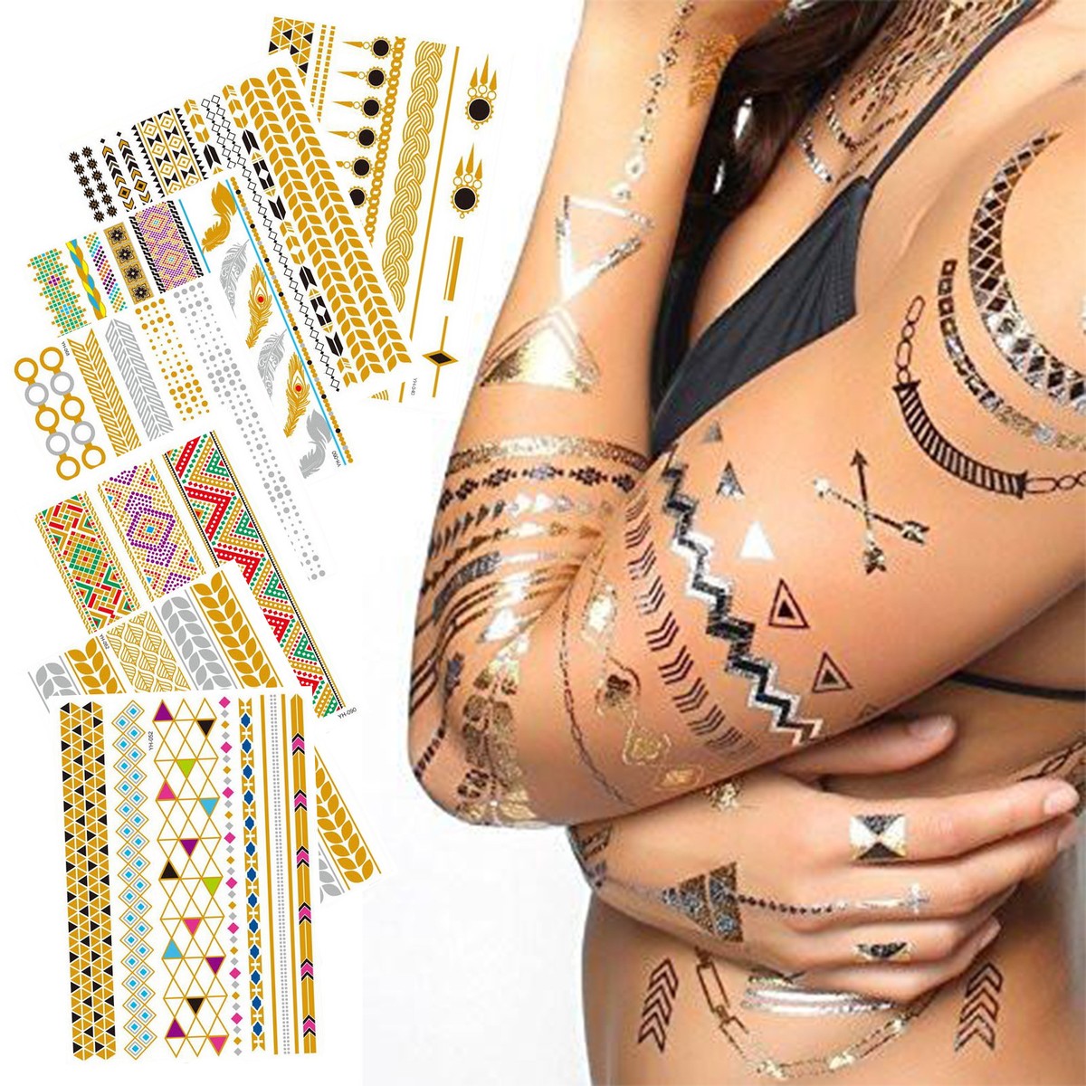 Tatouage Rave 4 Pcs Face Gemmes Glitter, Tatouage De Poitrine Strass