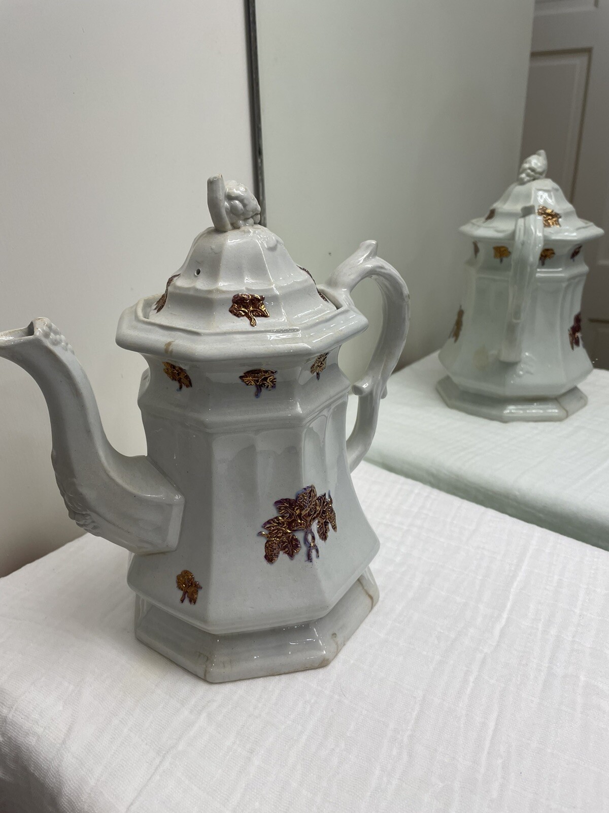 Edward Walley Antique Ironstone Teapot/Coffee Pot, Copper Luster Grape ...