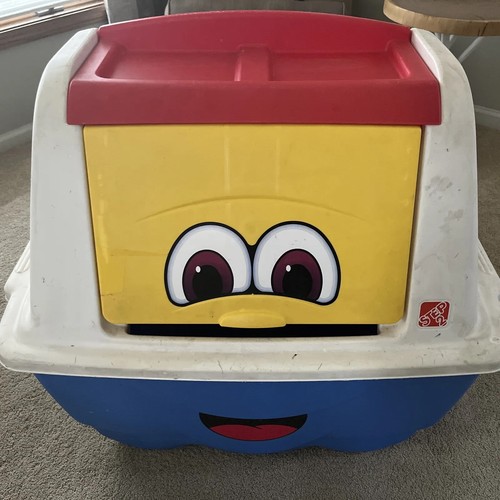 Vintage step 2 toybox smiley face Blue White Red Toy Box Storage Chest ...