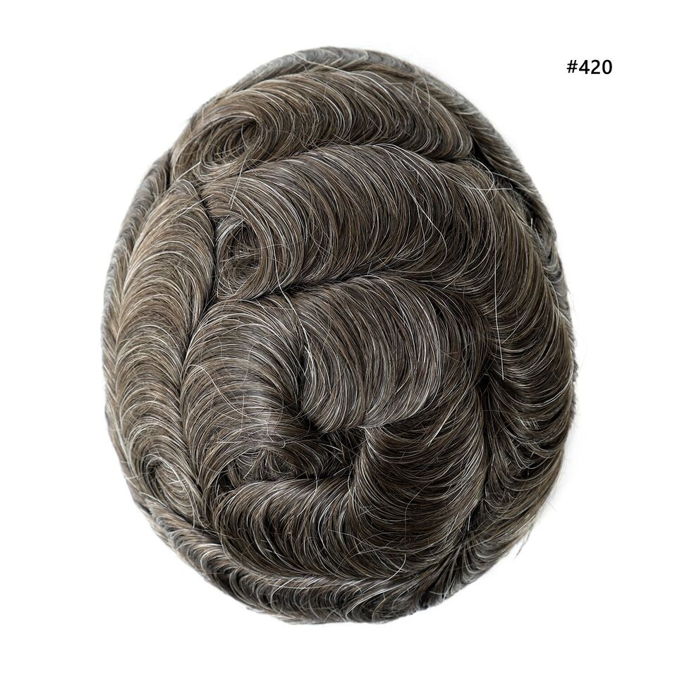 Mens Toupee Human Hair Replacement System Poly Skin V Real Wigs ...