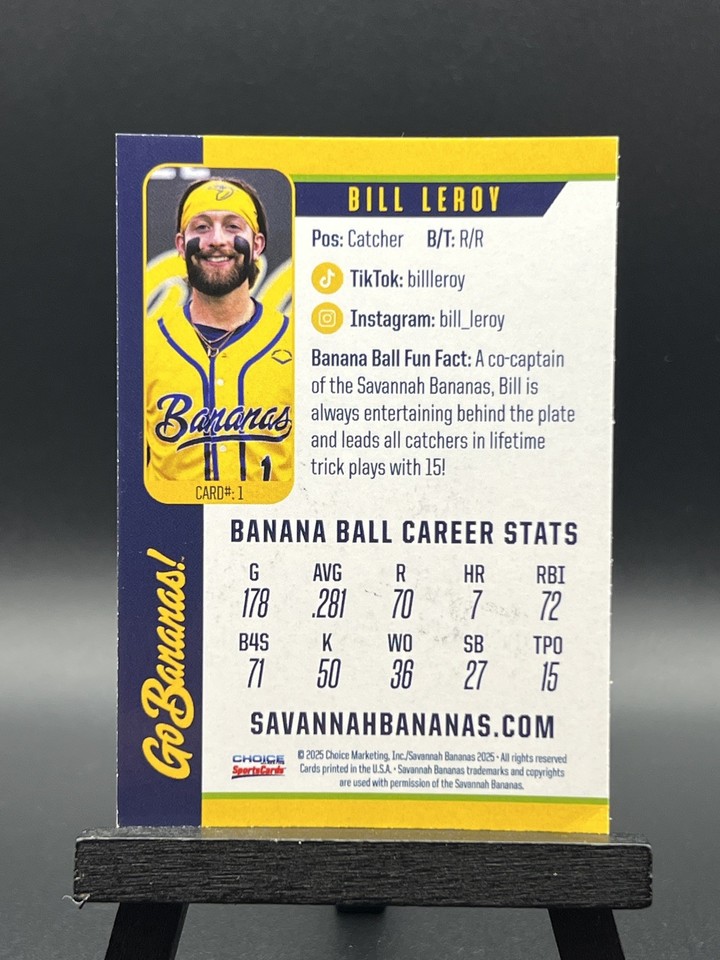Bill Leroy #1 signed card autographed 2025 savannah bananas set Auto | eBay