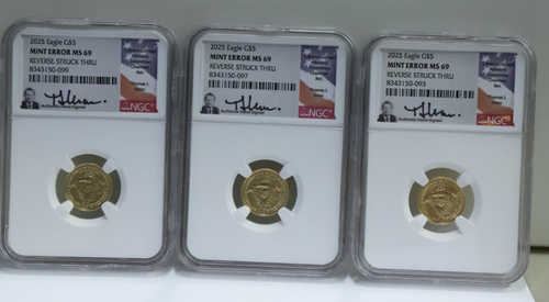 (3) 2025 US 1/10th Gold Eagle Mint Error Struck Thru Rev NGC MS69 Uram ...