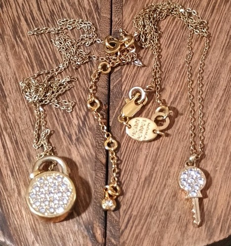 Henri Bendel Lock Key Crystal Gold Tone Stacking Necklaces & Extender ...