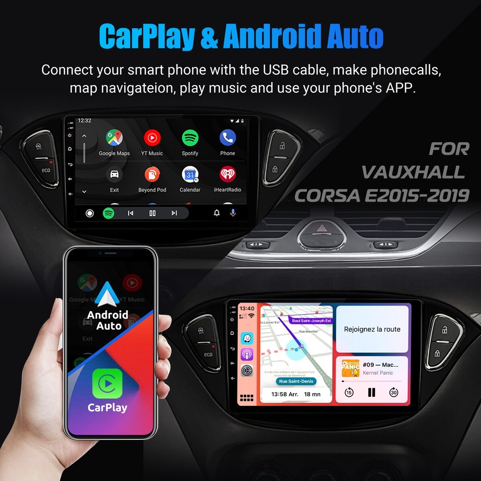 Apple CarPlay For Vauxhall Corsa E 2015-19 Adam Android 15 Car Stereo ...