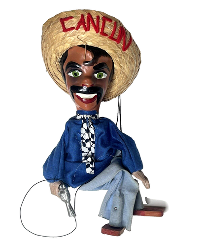 Vintage Mexican Cancun Marionette, Gunslinger String Puppet Doll Folk ...
