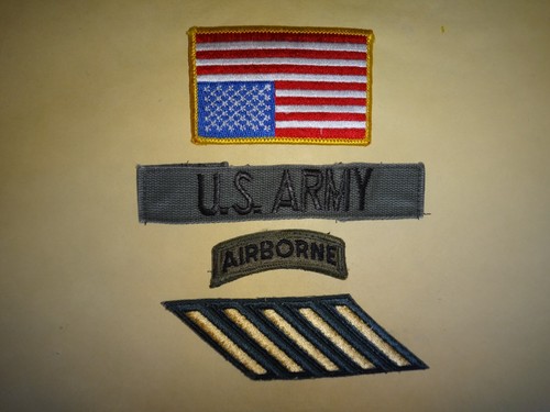 4 Military Patches: USA Flag + US ARMY + AIRBORNE + 5 Service Stripes ...