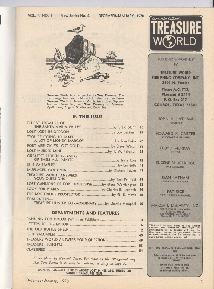 1970 Long John Latham's Treasure World Magazine: Fort Arbuckle Gold/Tom ...