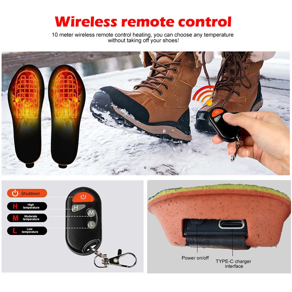 Winter Electric Heated Insoles USB Rechargeable Foot Warmer With Remote ...