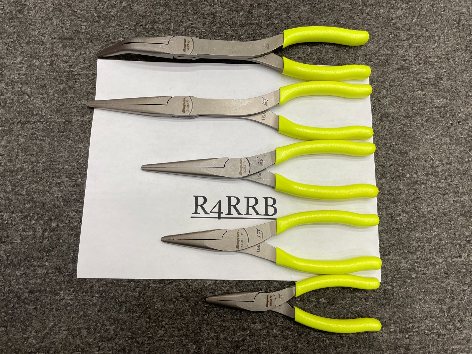 Snap-On Tools NEW 5 PIECE HI VIZ Soft Grip LONG Neck Needle Nose Pliers ...