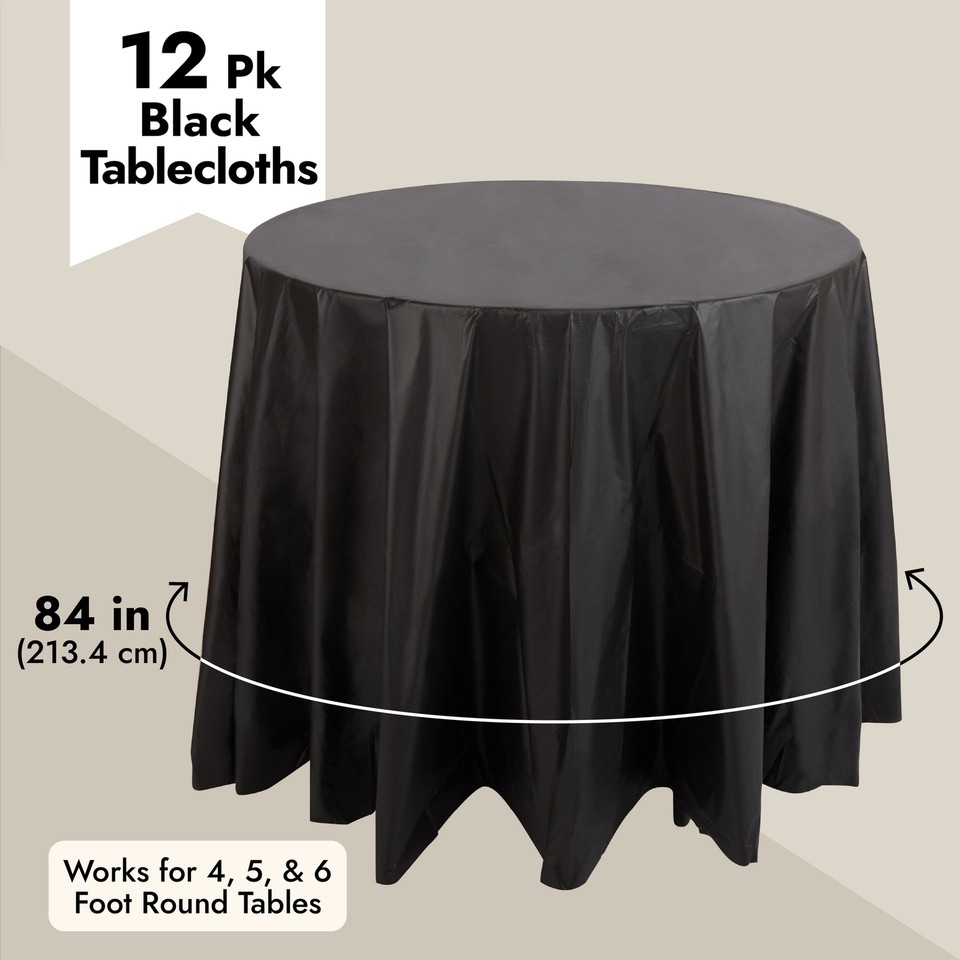 12-Pack 84" Black Disposable Plastic Round Tablecloth Table Covers ...