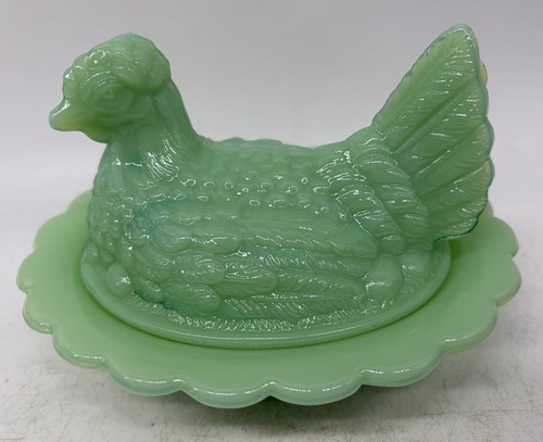 Covered Hen on Wide Rim Base - Jade Jadeite - Mosser Glass, USA | eBay