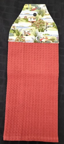 Caravan Theme Tea towel Hanging Rust Waffle Weave Bottom With Black ...