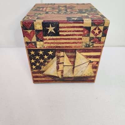 2001 Bob's Boxes Primitive Old Glory Red White Blue Gift Box Susan ...