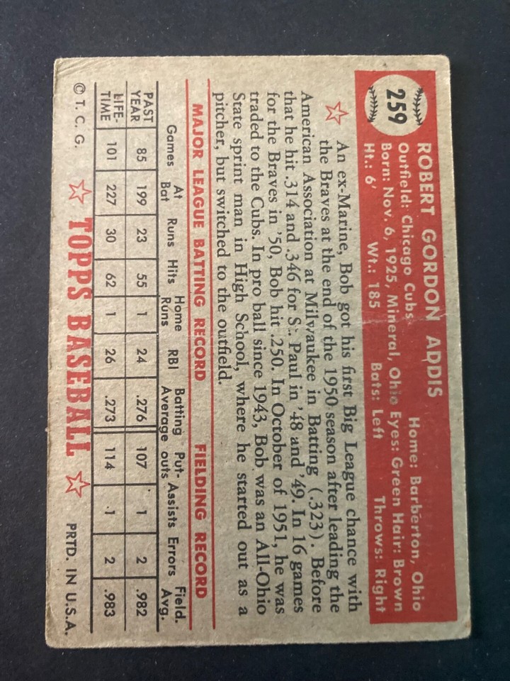 1952 Topps Baseball Bob Addis #259 | eBay