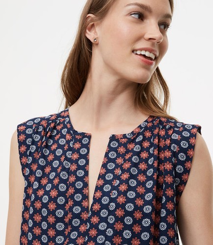 NWT Ann Taylor LOFT Floral Mosiac Split neck tunic shell top Blouse ...