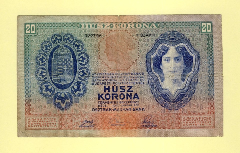 AUSTRIA/HUGARY 20 ZWANZIG KRONEN/ HUZS KORONA 1907 P-10 F++ VERY RARE ...