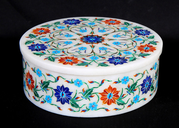 Marble ring Box handicraft semi precious stones inlay malachite work ...