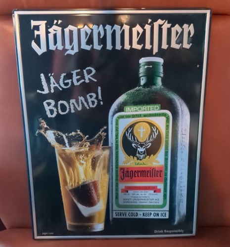 Jagermeister Jager Bomb Tin Metal Bar Wall Sign 13.5" wide 18" tall | eBay