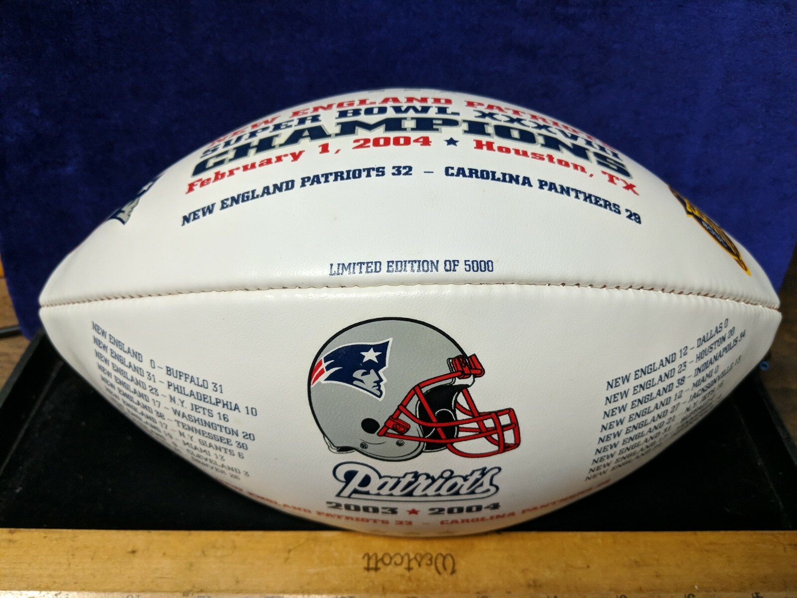 New England Patriots SB XXXVIII Super Bowl 38 White panel NFL football ...