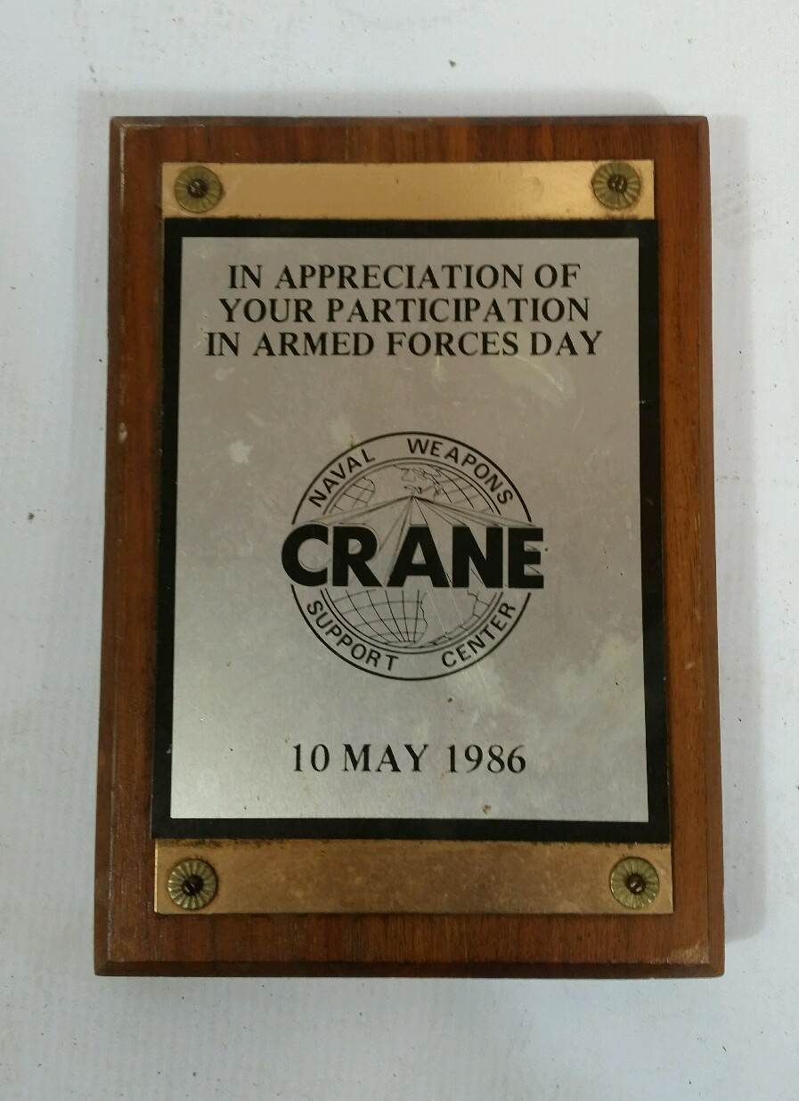 Vtg Crane Naval Weapons Base Armed Forces Military Navy Army Plaque ...