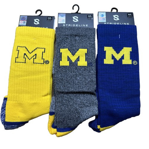 3 PAIRS Michigan Wolverines Strideline Premium Crew Socks Full Knit ...