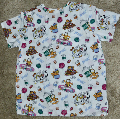Garfield Odie Cow Milk Scrub Top Nurse Veterinarian Cherokee Women ...