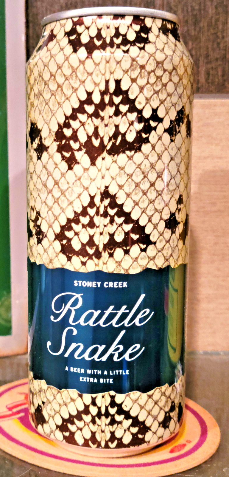 BOTTOM OPEN ALUMINUM RATTLE SNAKE 50cL STAY TOP BEER CAN STONEY CREEK ...