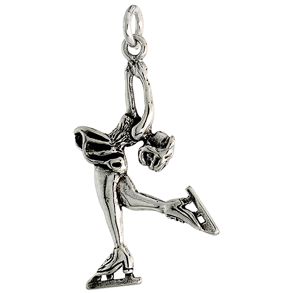 Sterling Silver Figure Skater Pendant / Charm, Italian Box Chain | eBay