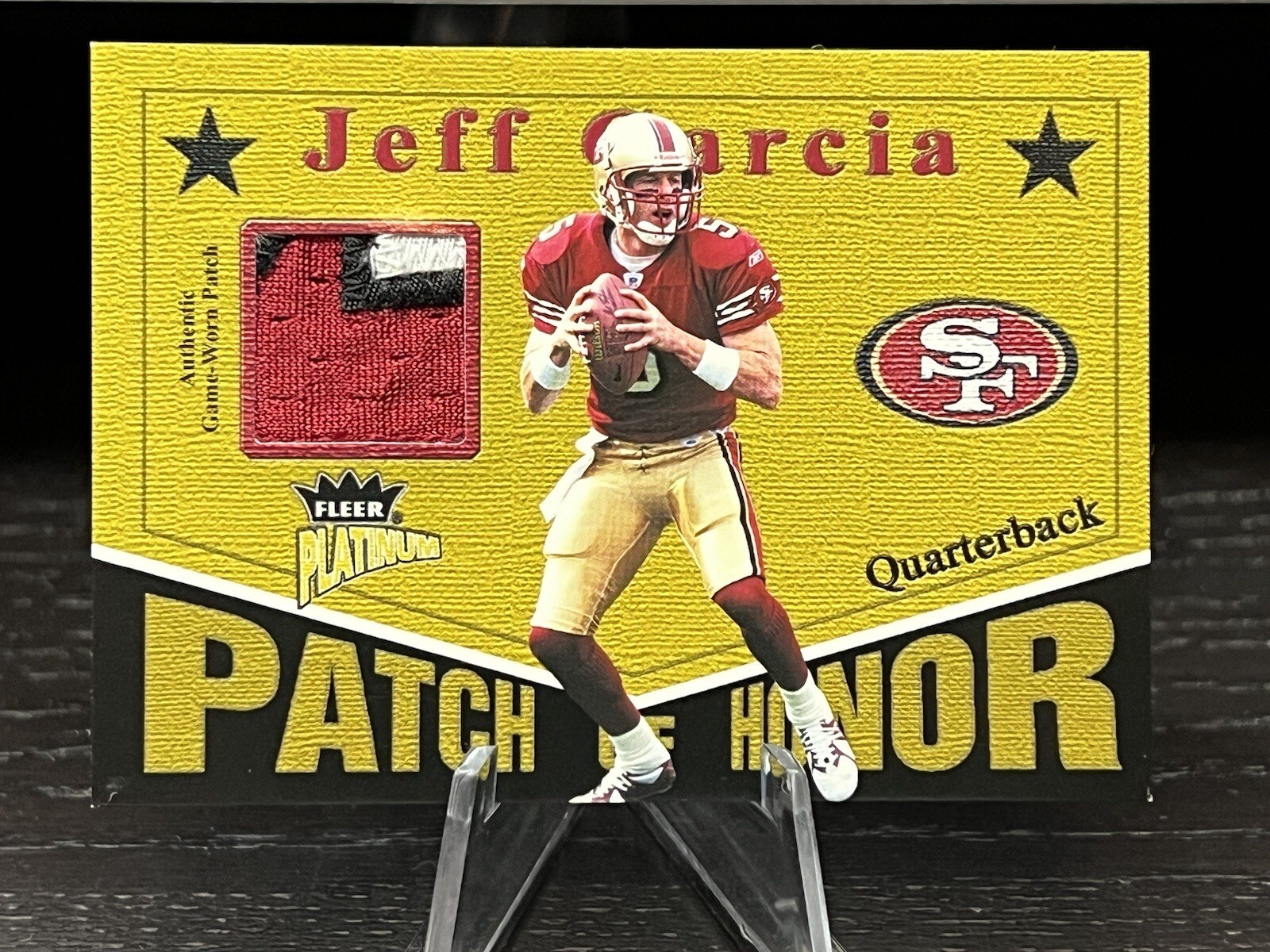 2003 FLEER PLATINUM JEFF GARCIA 3-COLOR JERSEY MEM "PATCH OF HONOR" #PH ...