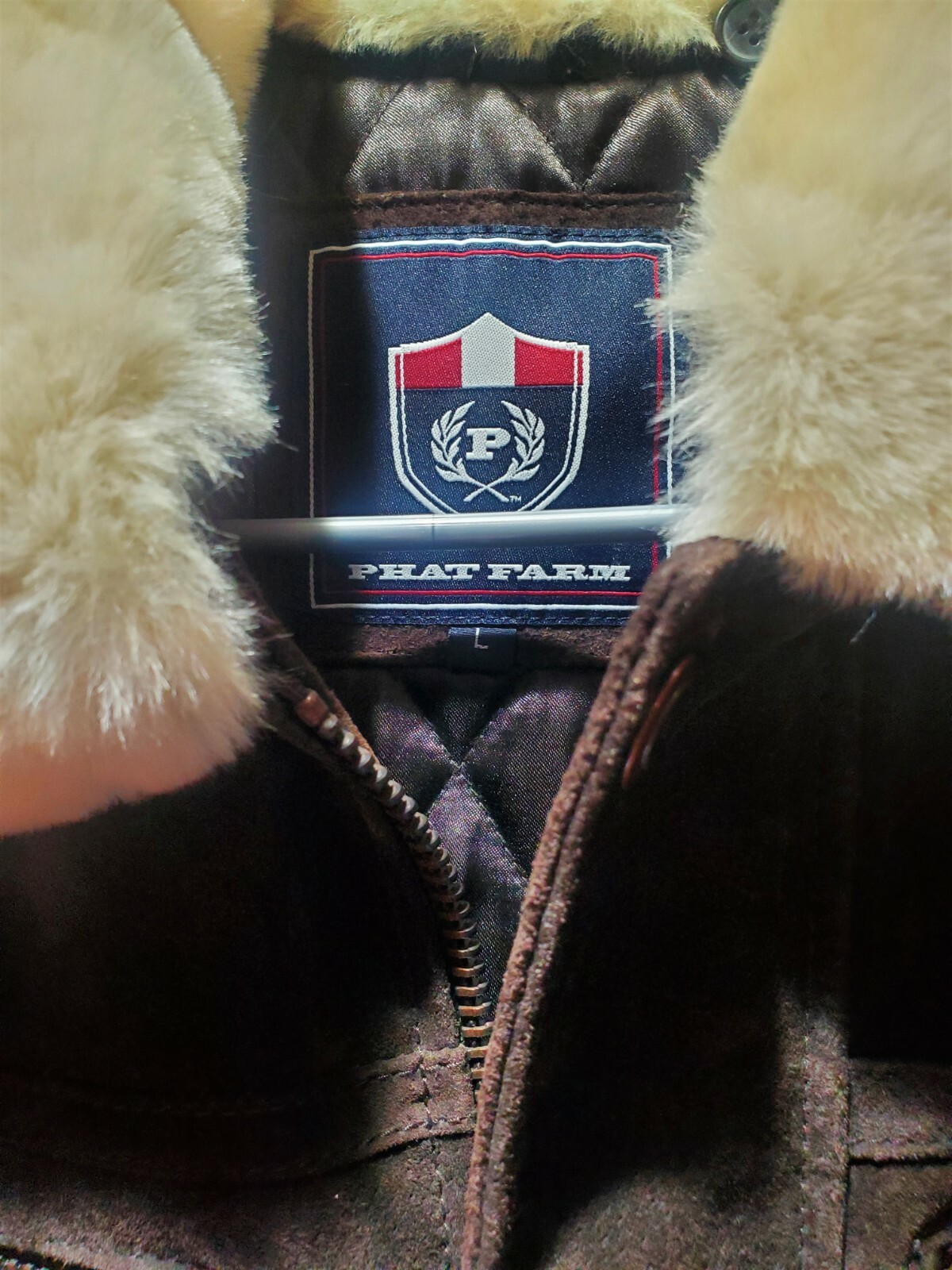 Vintage Phat Farm Genuine Leather Coat- Brown Suede with Removable Fur ...