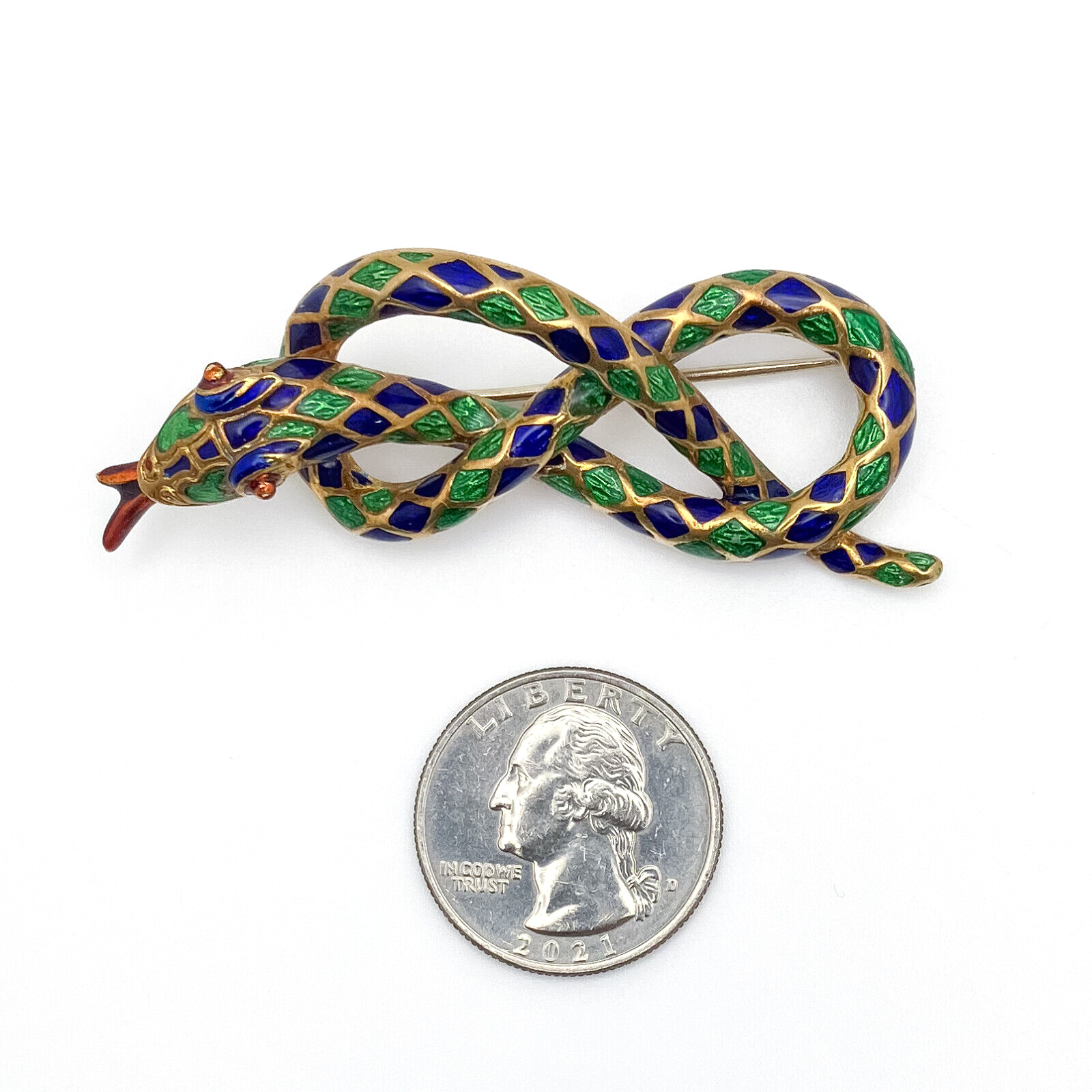 Antique 18K Gold & Enamel Snake Pin Brooch Large Italian Art Nouveau 26 ...