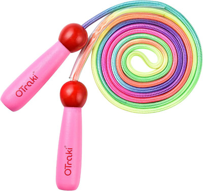 Adjustable Skipping Rope for Kids, Wooden Handle, 2.5m, Pink, Exercise ...