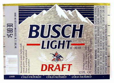 Anheuser-Busch BUSCH LIGHT DRAFT foil beer label MO 12oz DE-OR 5c ...