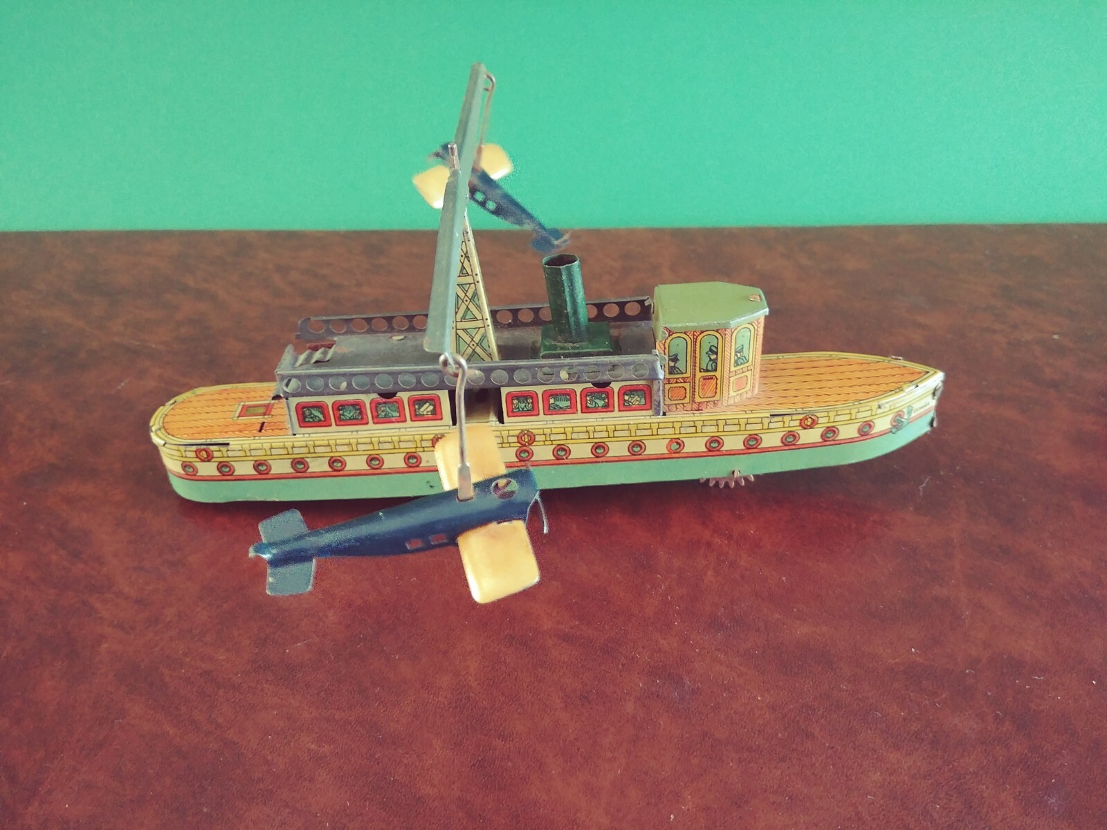 Scarce 1930's RICO Tin Wind-up Ship with Rotating Airplanes Tinplate ...