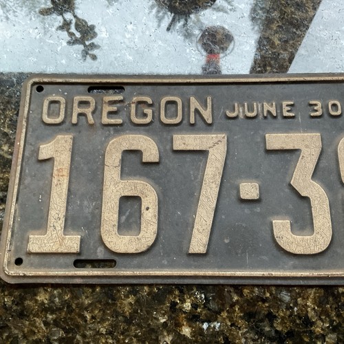 1933 Oregon VEHICLE LICENSE PLATE Black & Cream 12" Long Vintage | eBay