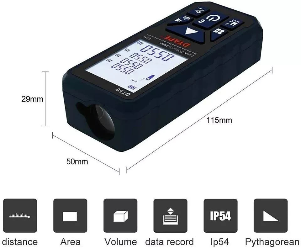 Laser Distance Meter 50M/165ft，Handle Digital IP54 Shockproof Laser ...