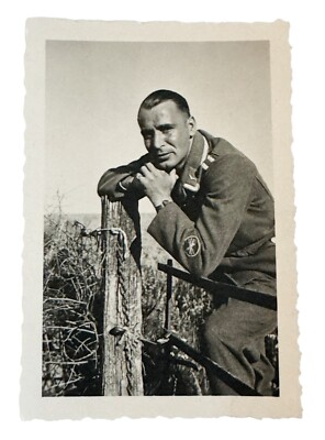 WW2 Era Photo German Wehrmacht Leaning On Wood Fence Post In Field | eBay