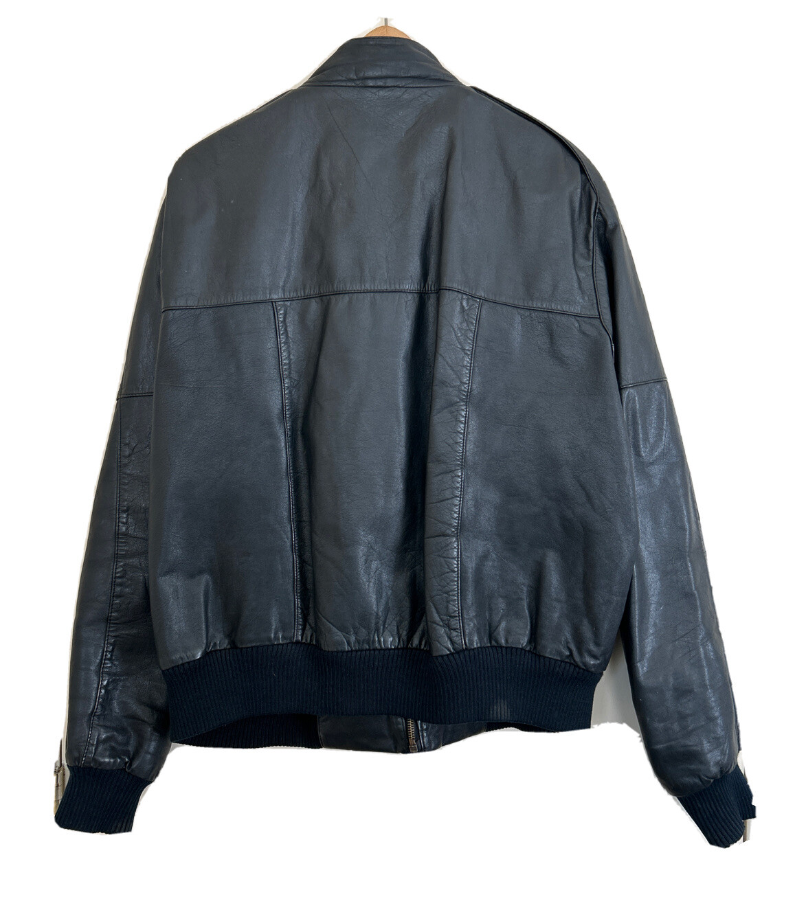 U2 Wear Me Out Black Leather 80s-90s Bomber Jacket Me… - Gem