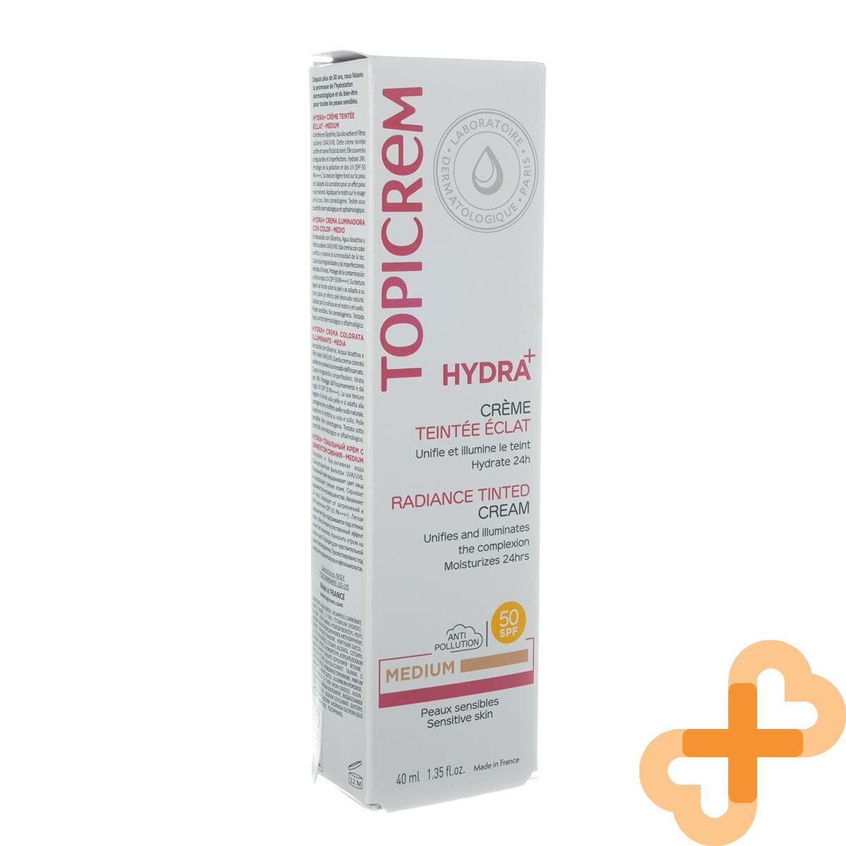 TOPICREM HYDRA+ Face Cream with Color Medium Color SPF 50 40ml Unifying ...
