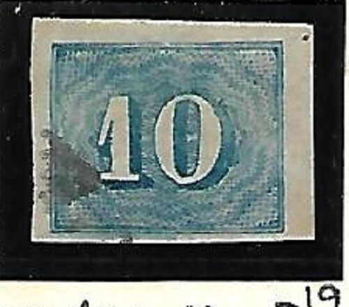 Brazil: 1854; Scott 37, 10 reales, light blue, Used, thin paper EBBR003 ...