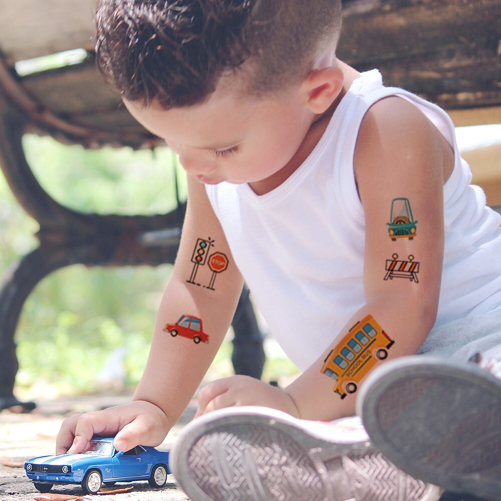 Kids Tattoo Plane Bus Car Truck Traffic Sign Temporary Removable Fake ...