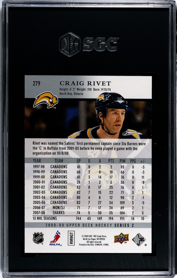 2008-09 Upper Deck EXCLUSIVES #279 CRAIG RIVET /100 BUFFALO SABRES ...