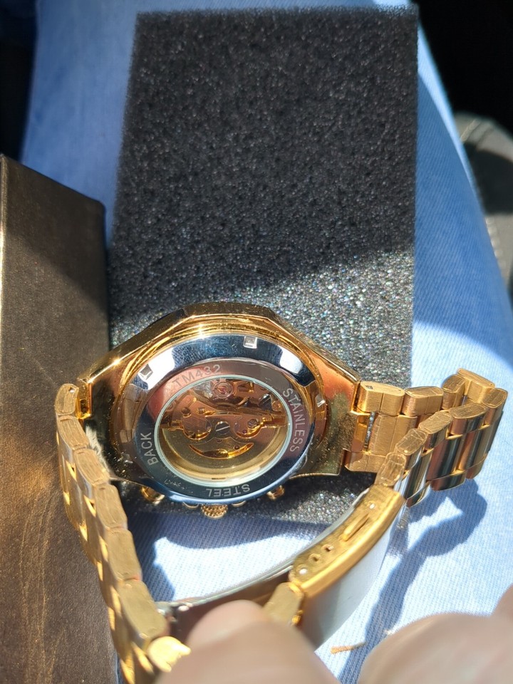 Gents Winner TM432 Automatic Skeleton Stainless Steel Gold Wristwatch ...