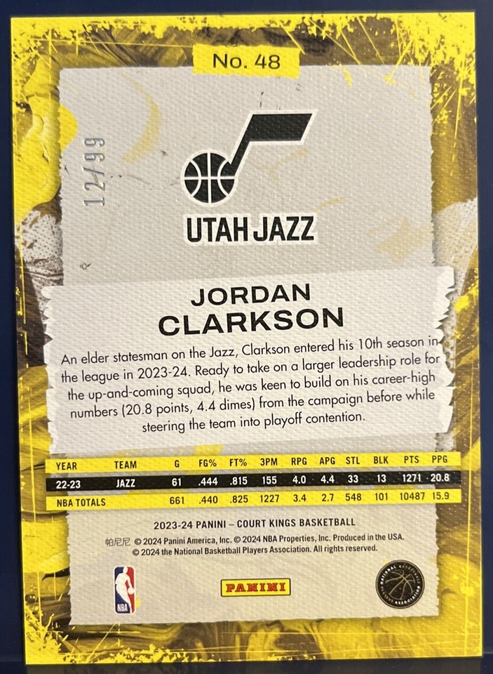 Jordan Clarkson 2023-24 Panini Court Kings Pink Card #48 Utah Jazz 12/ ...
