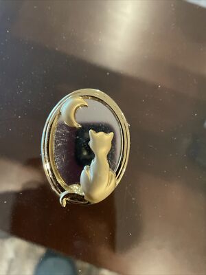 vintage gold tone cat in the mirror brooch pin | eBay